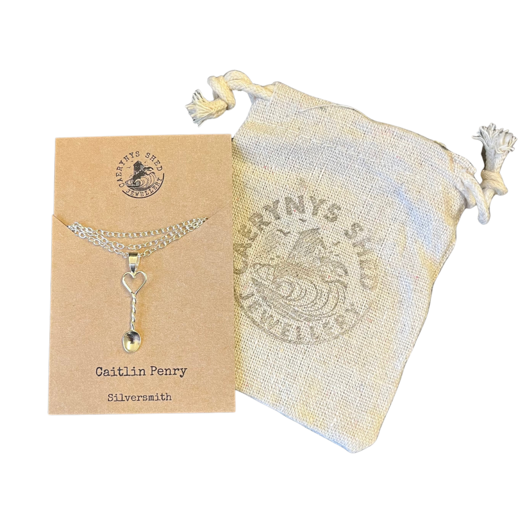Single Heart Love Spoon Necklace (Sterling Silver) Handmade – Cadwyn Cyf