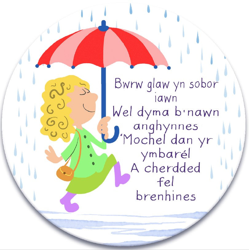 Children's Nursery Rhymes Coasters - "Bwrw Glaw yn Sobor Iawn" – Cadwyn Cyf