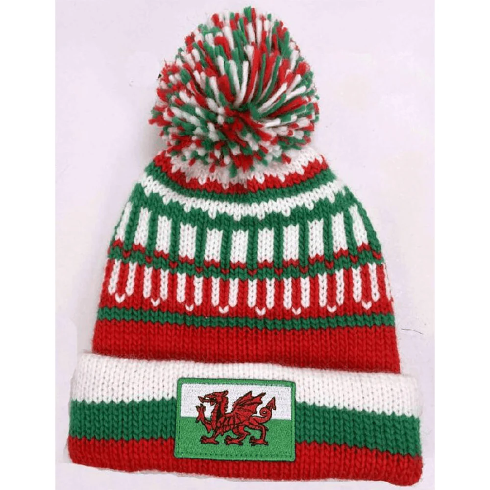 Welsh flag Knitted Bobble Hat – Cadwyn Cyf